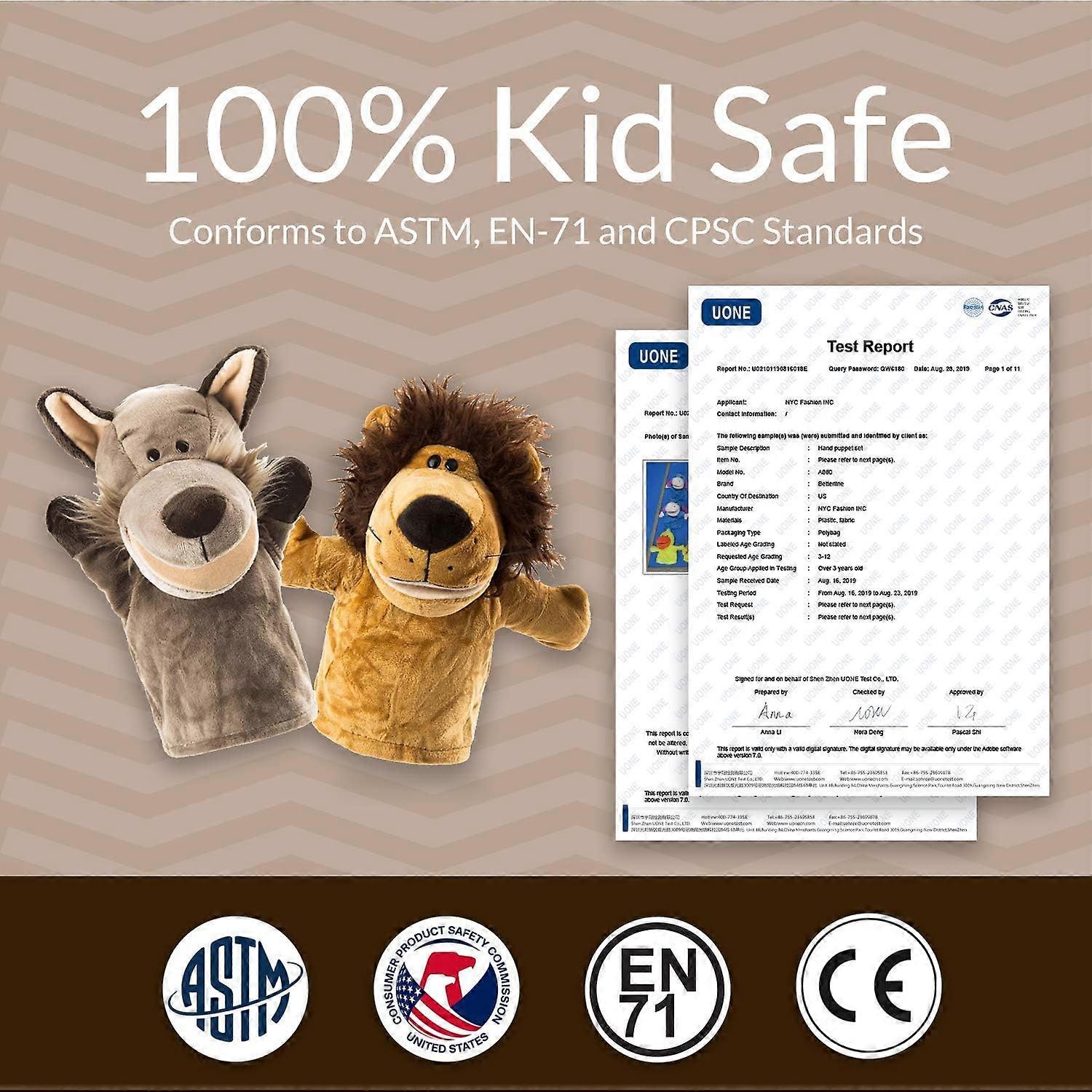 Animal Hand Puppets Set of 2 by BetterLine - Premium Quality, 9.5 ...