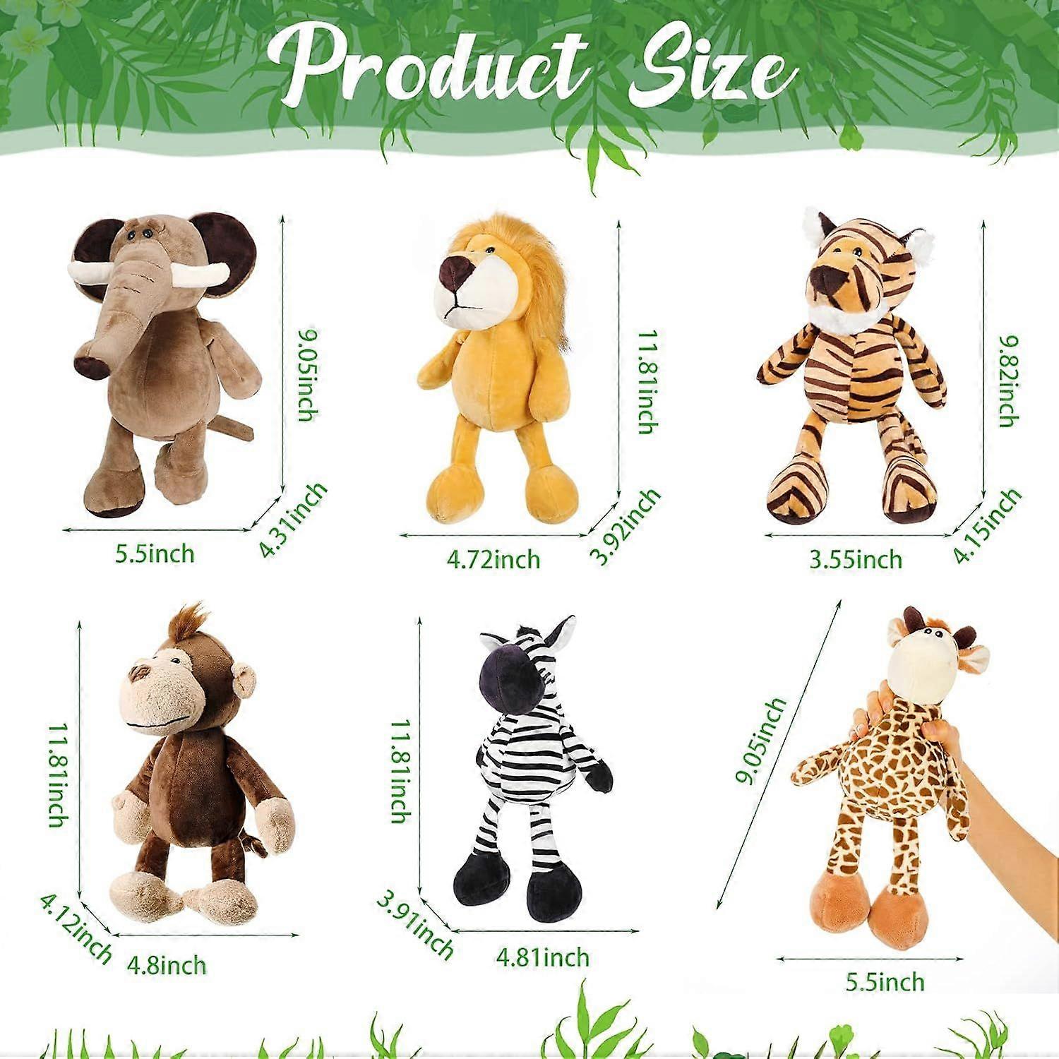 SBSG 6 Pieces Safari Stuffed Animals Plush Jungle Animal Toys Set for ...