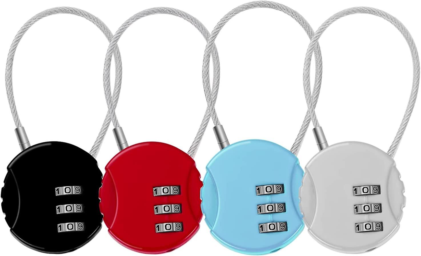 4 Pack 3 Digit Combination Padlock, Luggage Padlock Small 4 Color ...