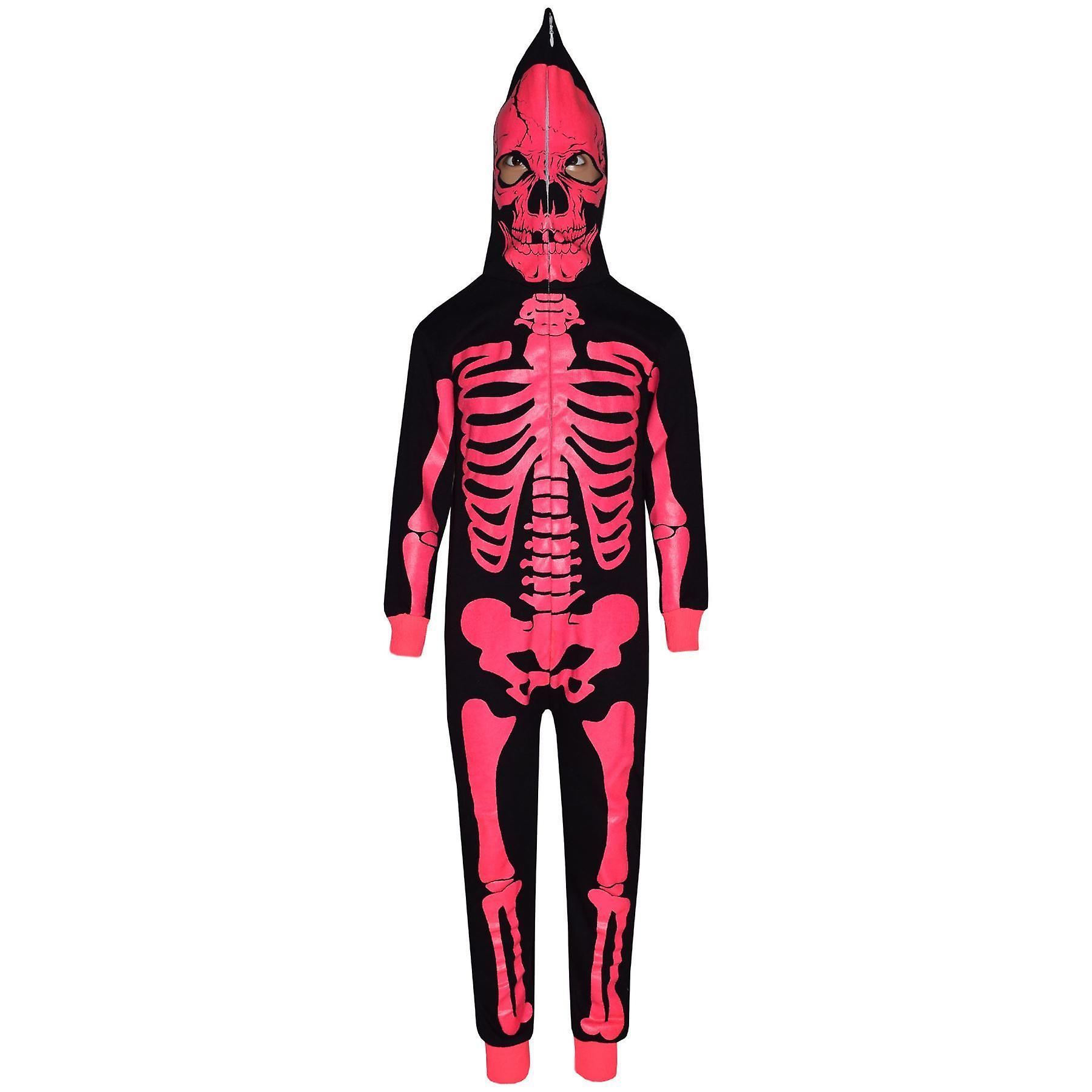 Kids Girls Boys Skeleton A2Z Onesie One Piece Neon Pink Face Mask ...
