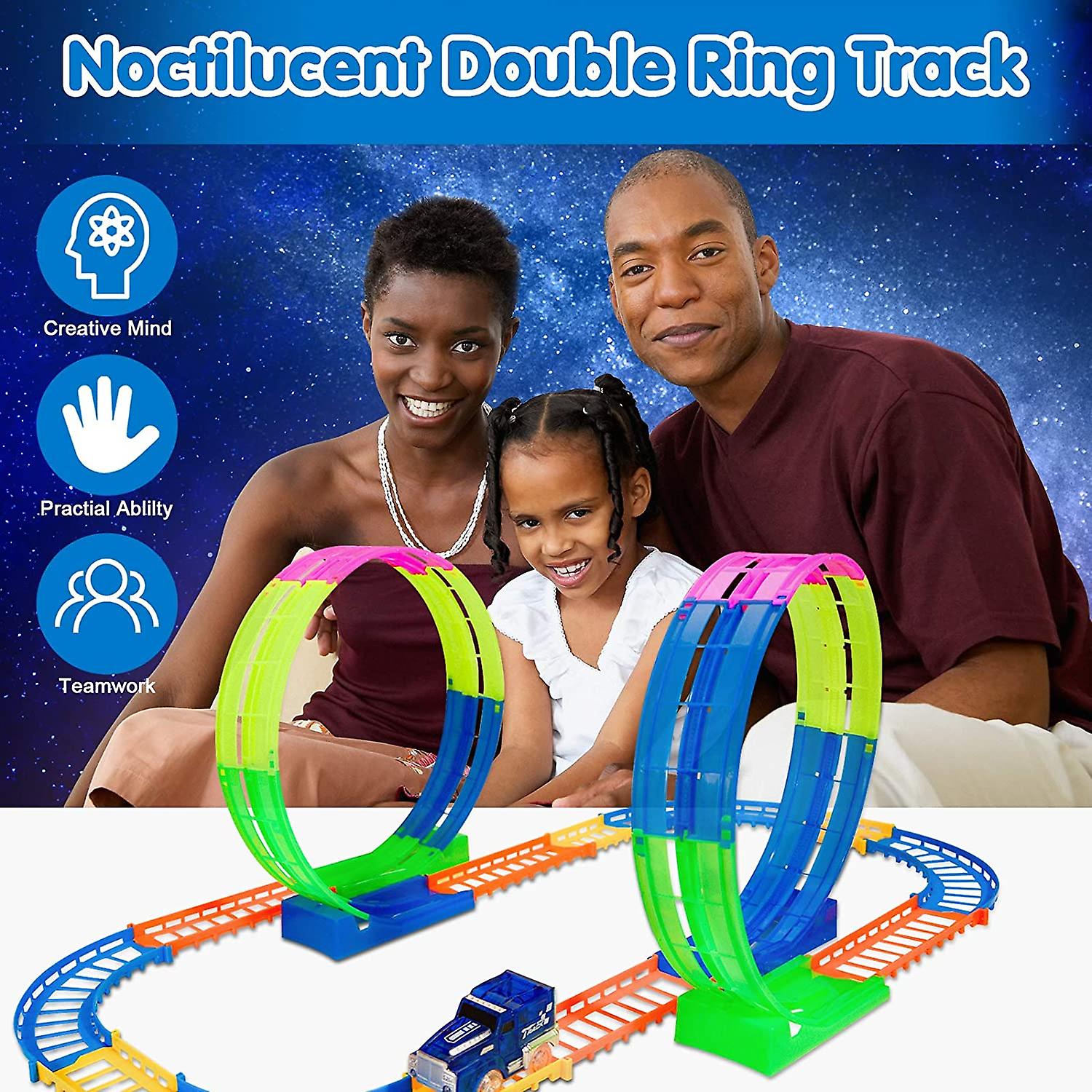 Kids Race Car Track Sets, Flexible Train Tracks for Toddlers with LED ...