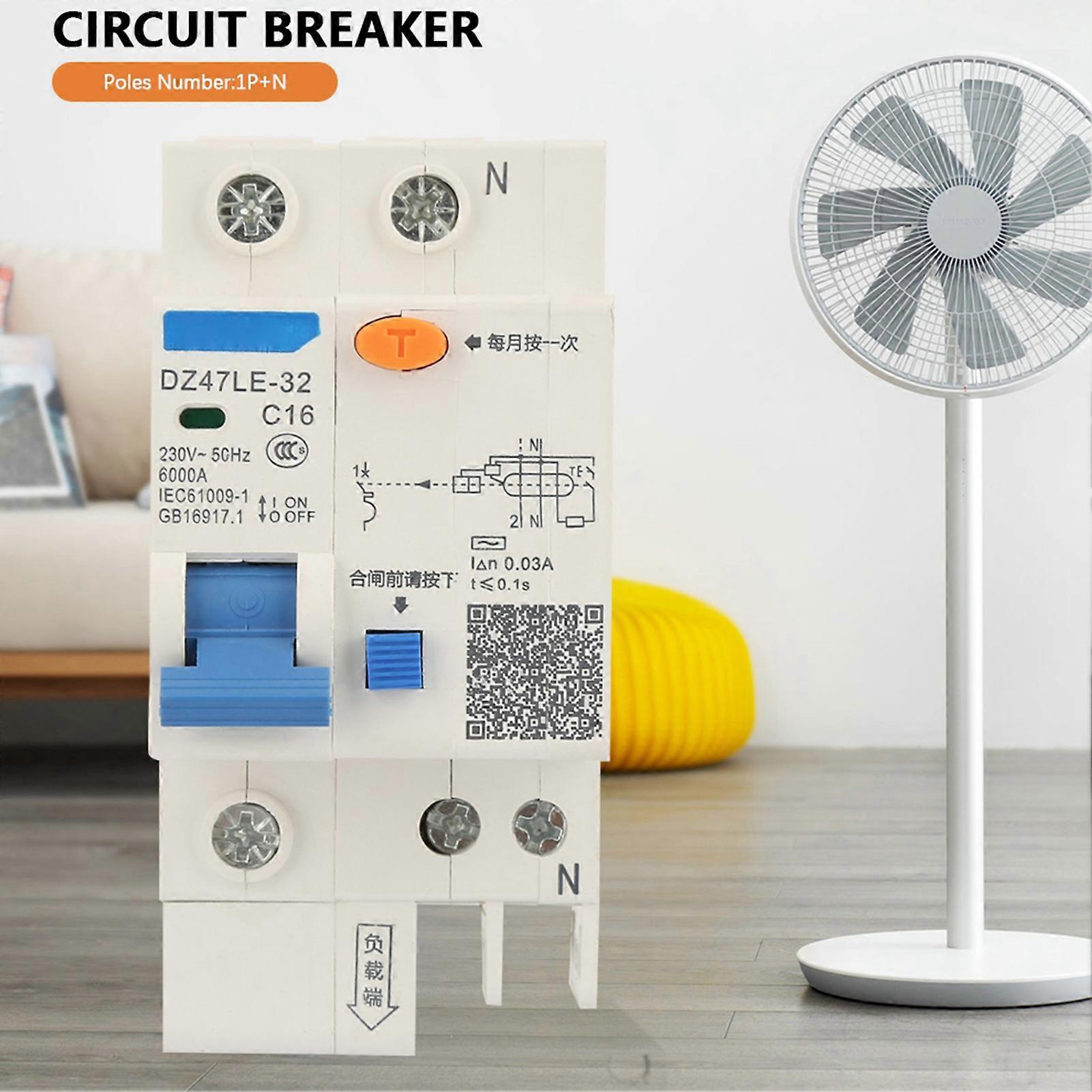 Earth Leakage Circuit Breaker 16A 230V 1P+N Safety Protection DZ47LE 32 ...