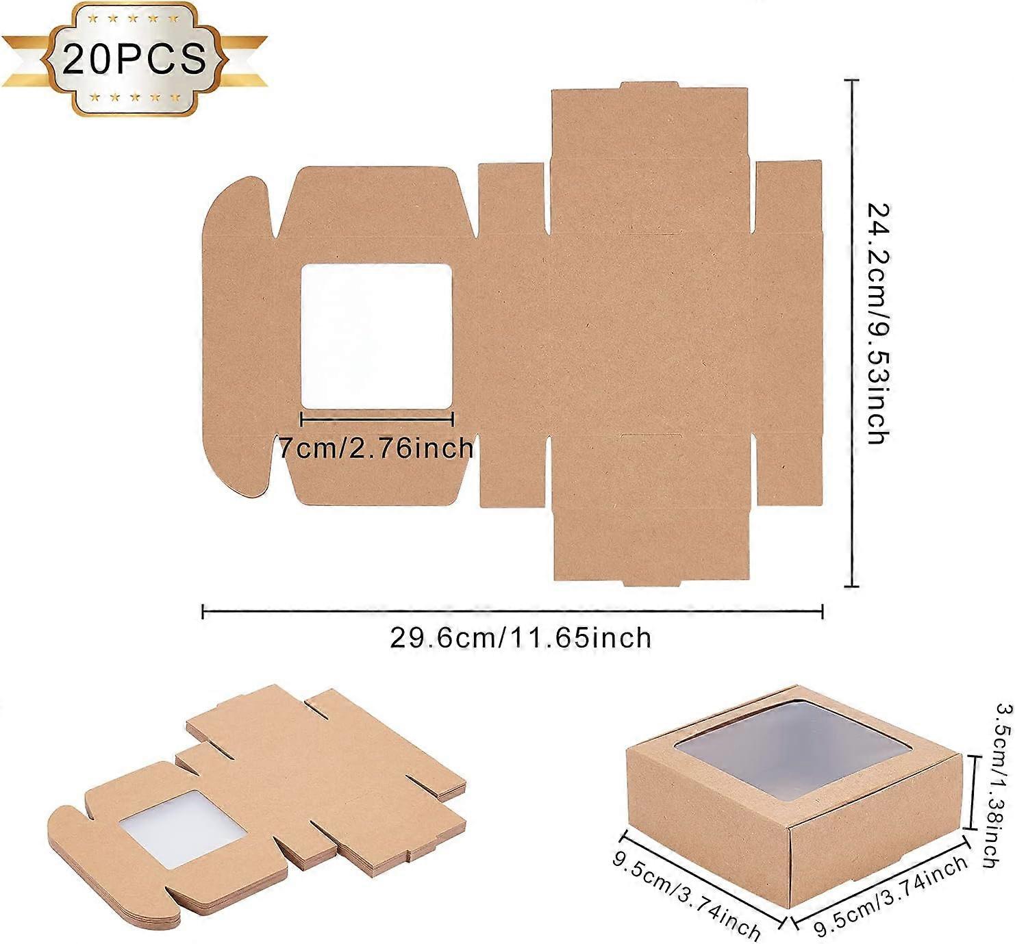 20Packs 3.7x3.7x1.4inch Square Brown Kraft Paper Boxes with Clear ...