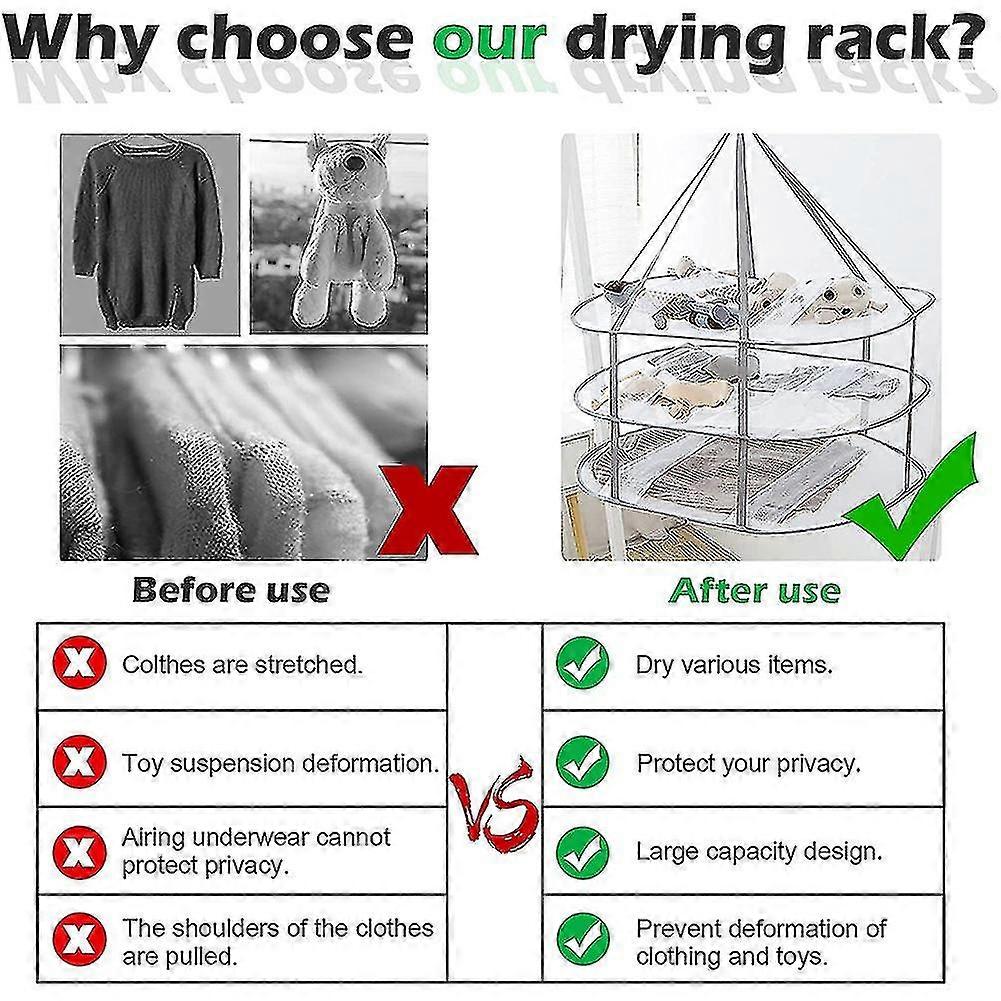 3-tier Sweater Drying Rack Hanging Clothes Hanging Dryer Laundry Mesh ...