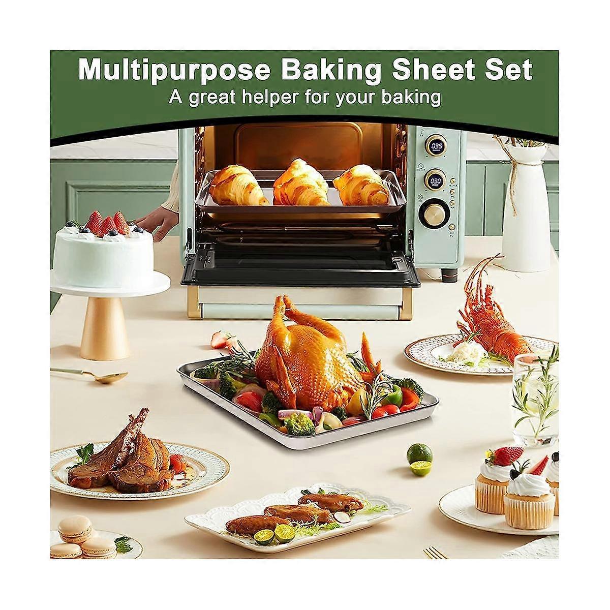 Tray with Cooling Rack Set(2 Pans+2 Racks),Stainless Steel Cookie Pan ...