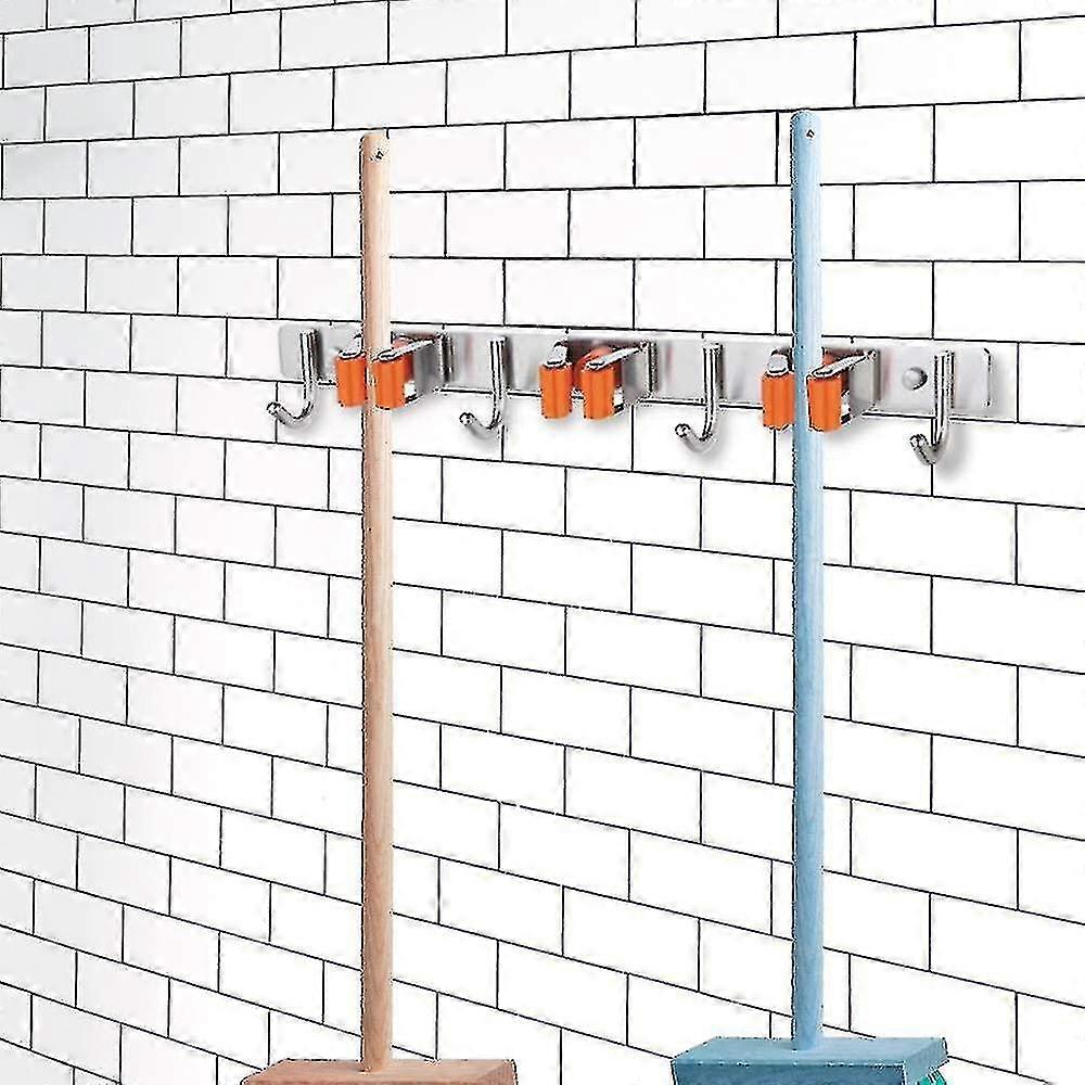 Utility Broom Holder Stainless Steel Wall Mounted Storage Tool, With 2 ...