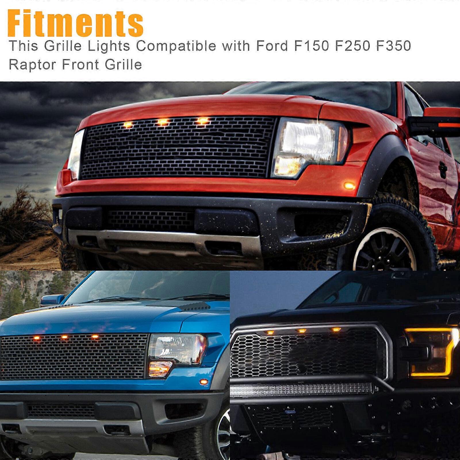 3x Raptor Style Smoked Amber LED Front Grill Lights Kit For Ford F150 ...