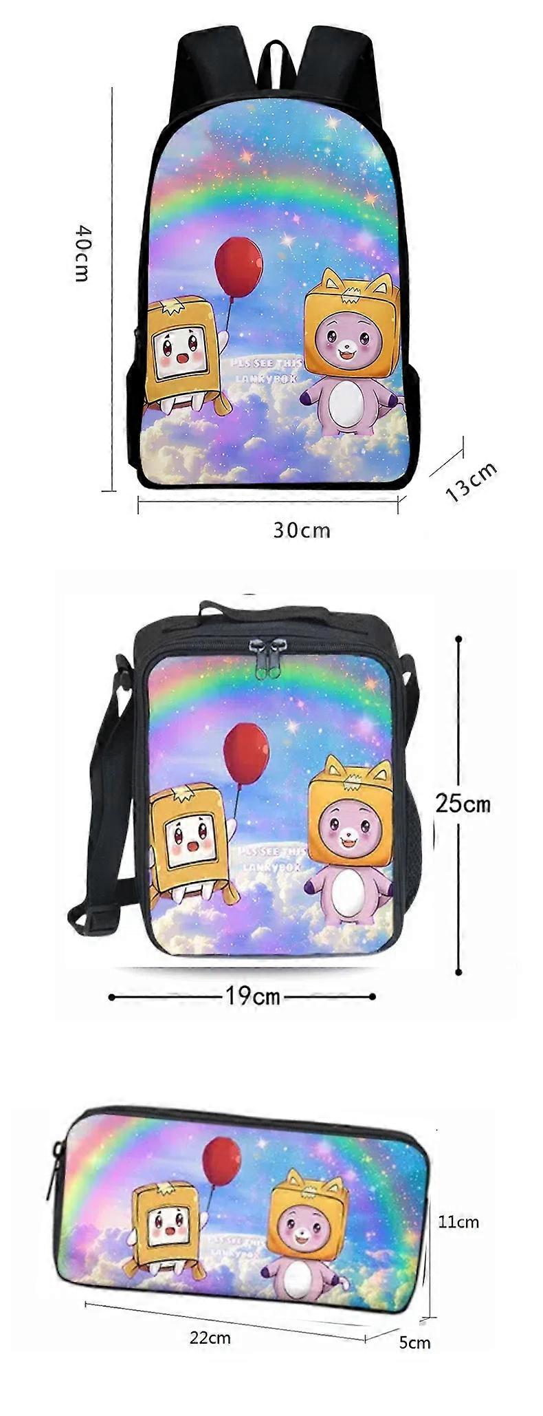 3Pcs/Set Lankybox Foxy School Backpack Lunch Bag Rucksack Pencil Case ...