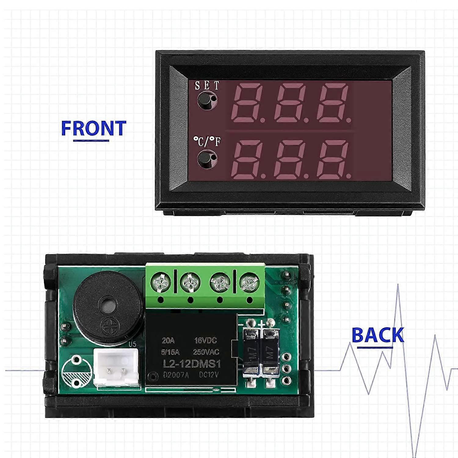 Programmable DC 12V Temperature Controller -50~110,Red/Blue LED Display ...