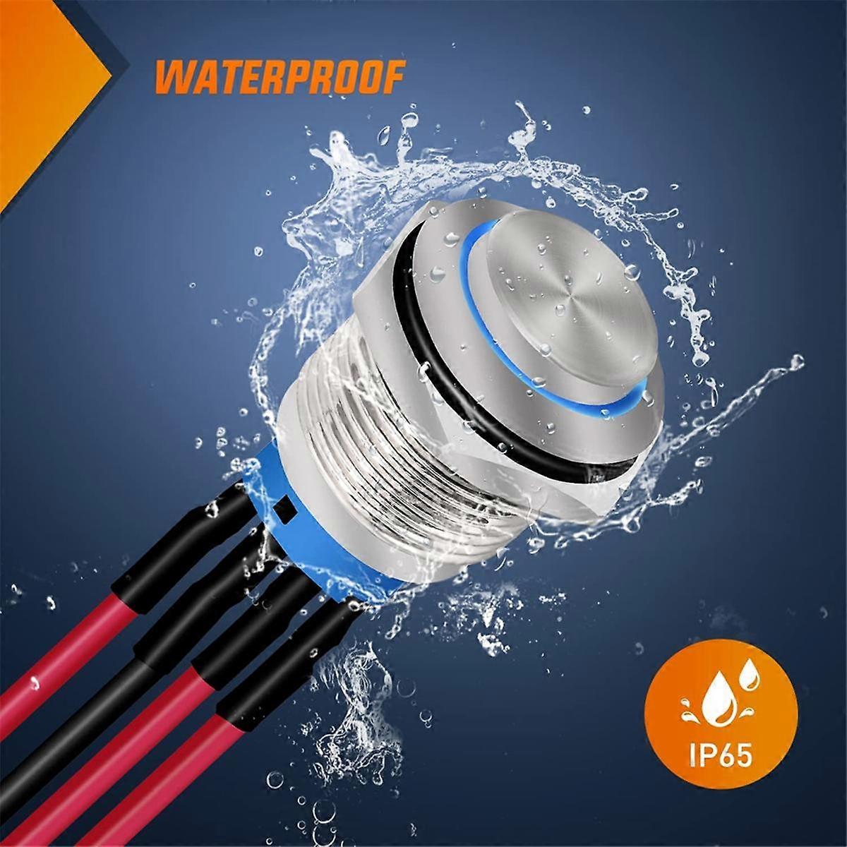 12mm Push Button Switch 5PCS with Pre Wired Harness 12V 24V Self ...