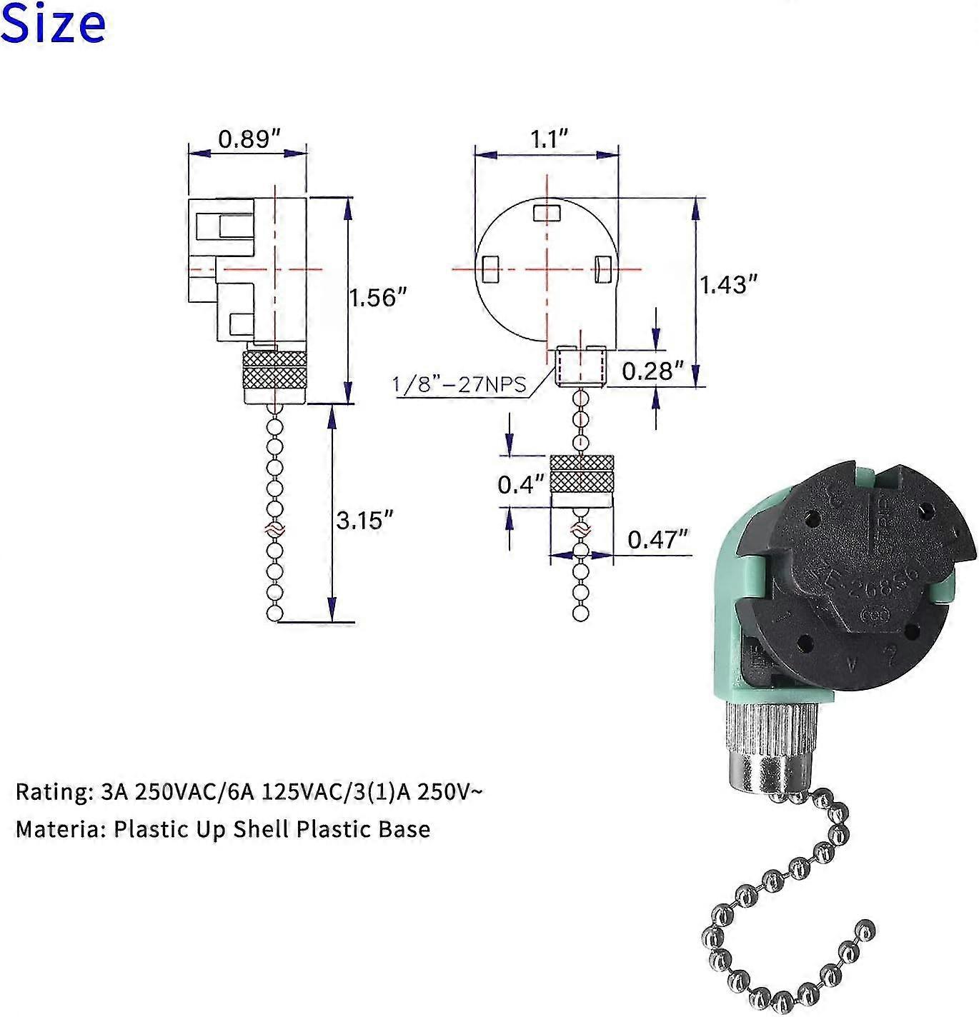 3-piece ceiling fan switch ceiling fan light switch zipper 3-speed ...