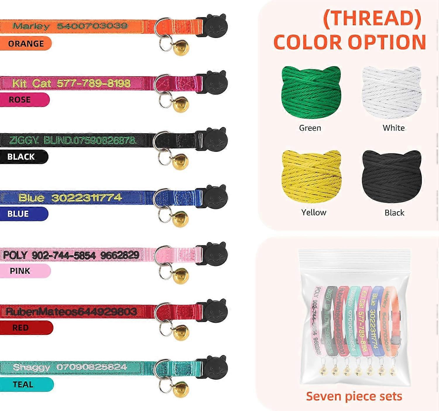Personalized Cat Collars 7 Pack Set Pet Collar with Name Custom ...