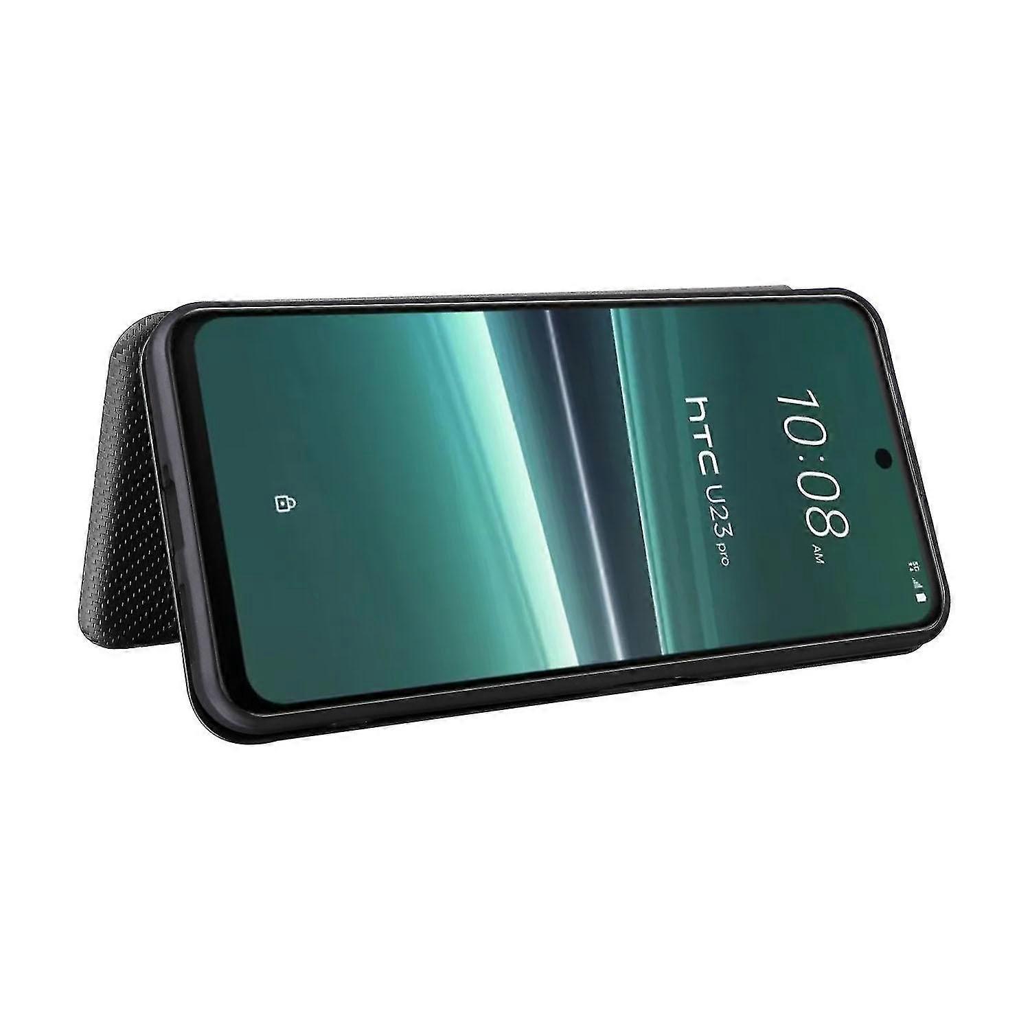 For HTC U23 Pro 5G Phone Stand Case Carbon Fiber Texture Leather Cover ...