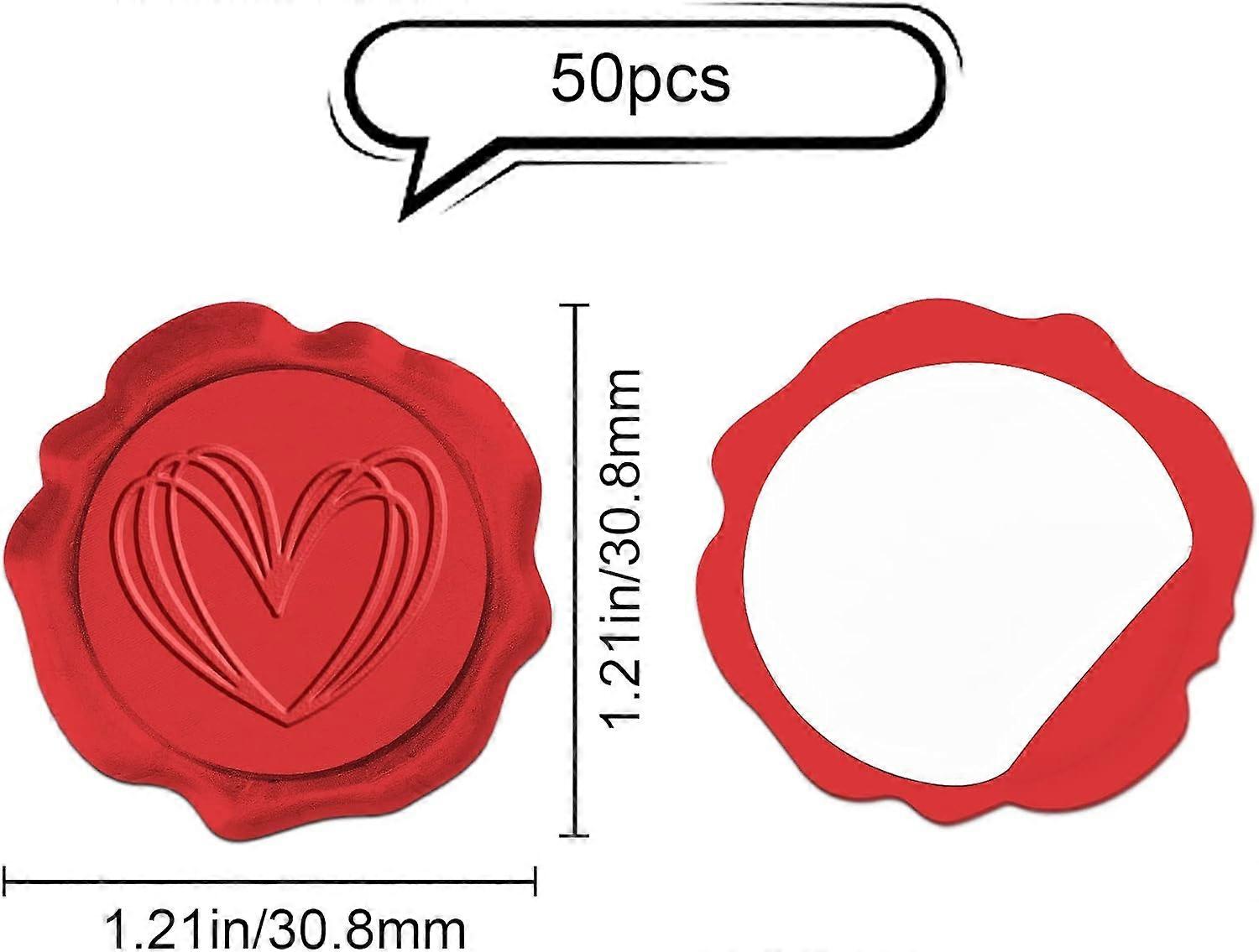 50 Pcs Red Love Wax Seal Stickers Overlapping Heart Shape Seals 3cm ...