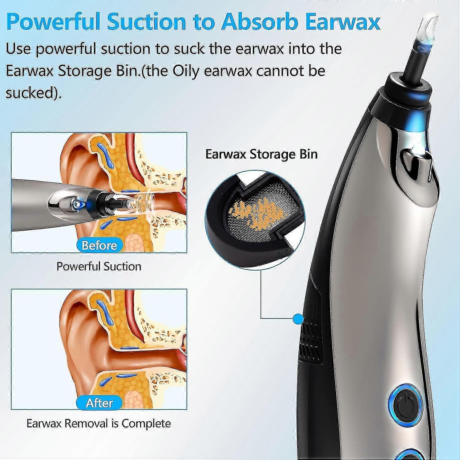 Ear Wax Vacuum, Ear Wax Removal Vacuum Ear Cleaner Rotatable, Earwax ...