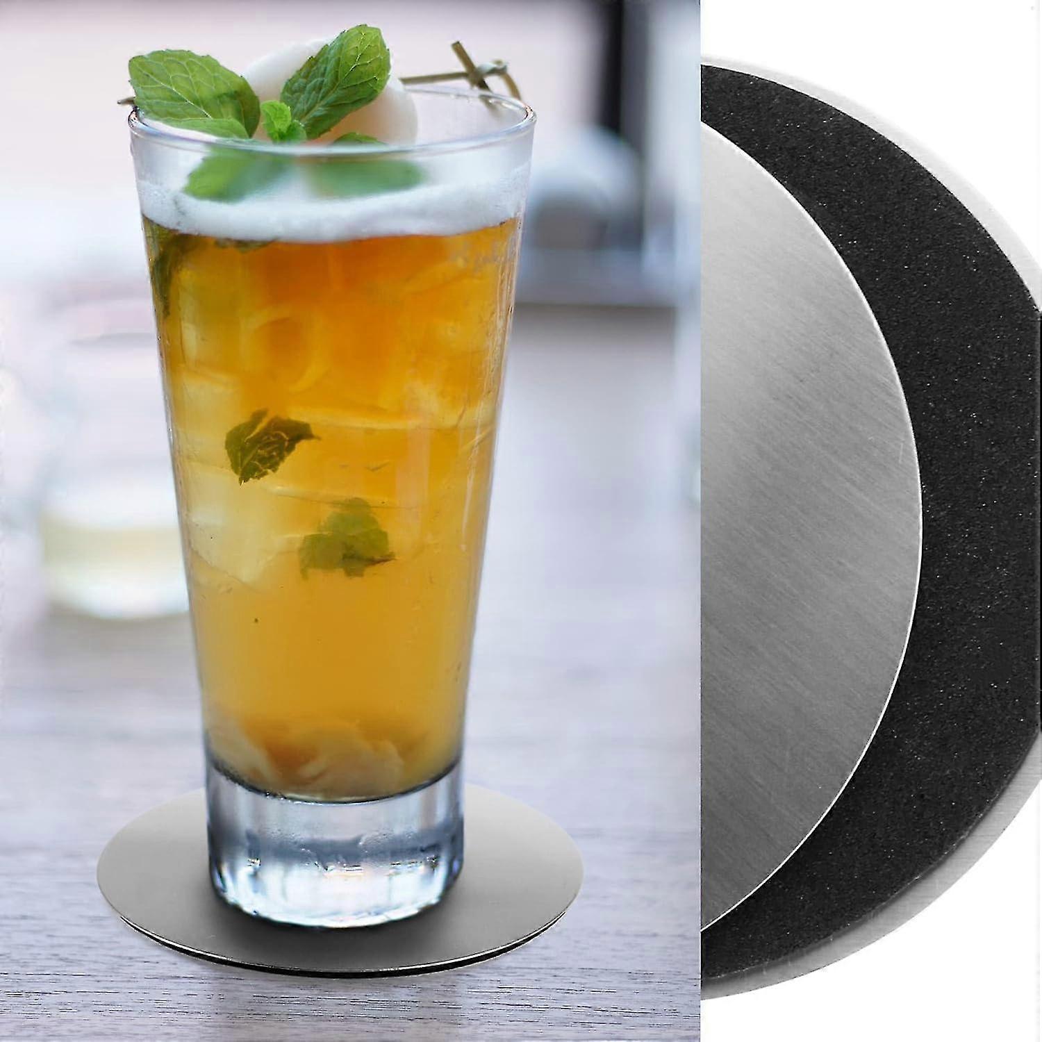 6 piece coaster set with stand stainless steel drink coaster round ...