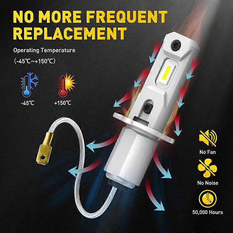 AUXITO 2Pcs H3 LED Headlight Bulb Canbus No Fan High Beam 6500K White Yellow Car LED Fog Light ...