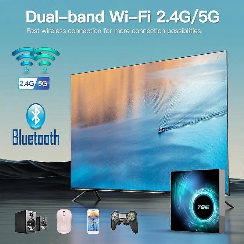 T95 tv box 2023 Android 10 iptv 8GB 128GB allwinner H616 quad core support 6k 3d h.265 4G 5G ...