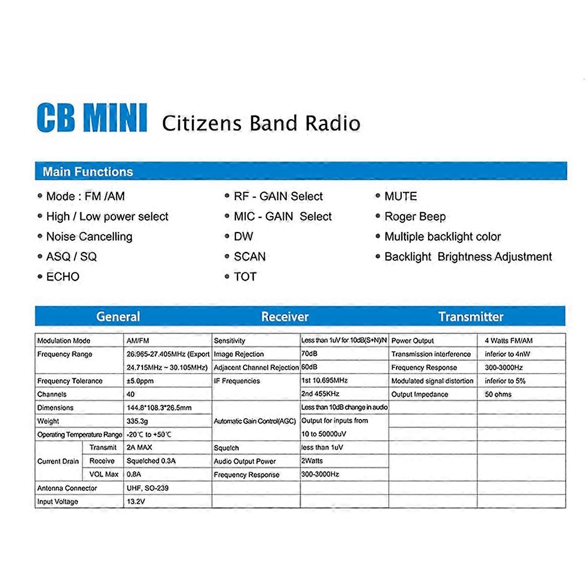 27M Radio 27MHz CB Radio Mobile Transceiver 40 Channel FM AM Modulation ...