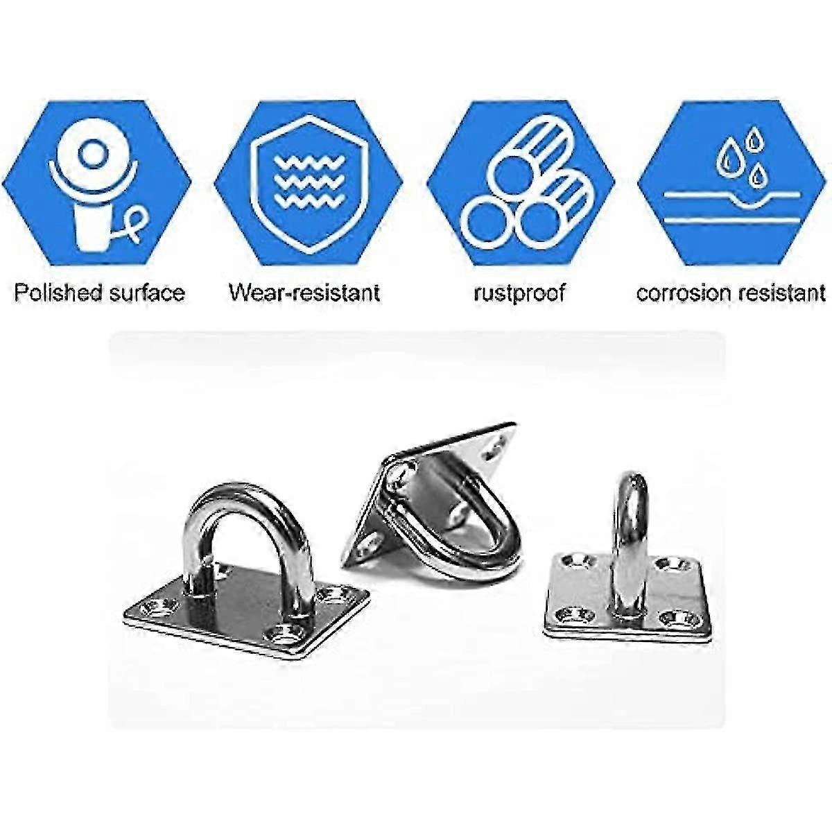 Stainless Steel Eye Plate Hooks for Boat, Awning, Deck & Yoga Hammock ...