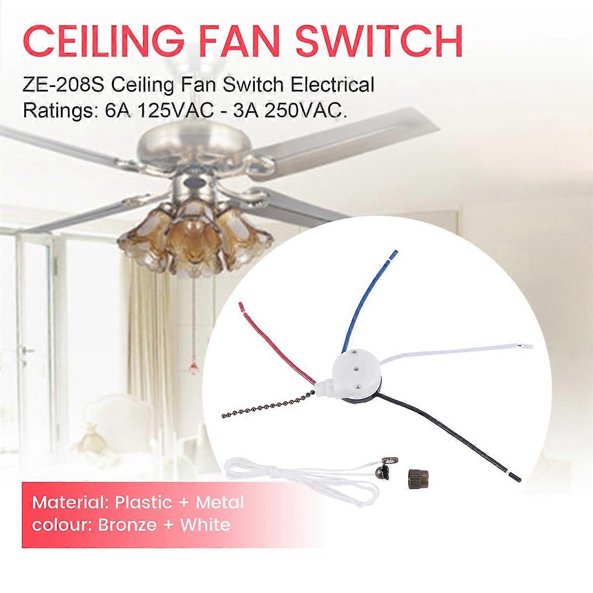 Ceiling Fan Switch Kit 3 Speed 4 Wire, Fan Switch Zipper Speed Control ...