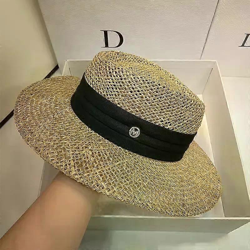 French straw hat summer sun hat tri-fold with letter accessories beach ...