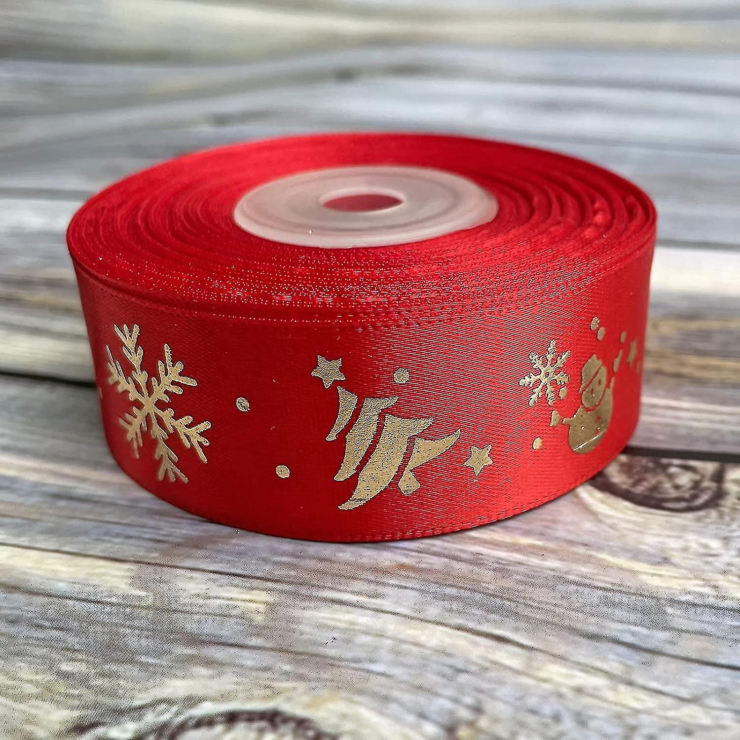 22 Meters Christmas Ribbon Satin Ribbons Printed With Golden Christmas ...