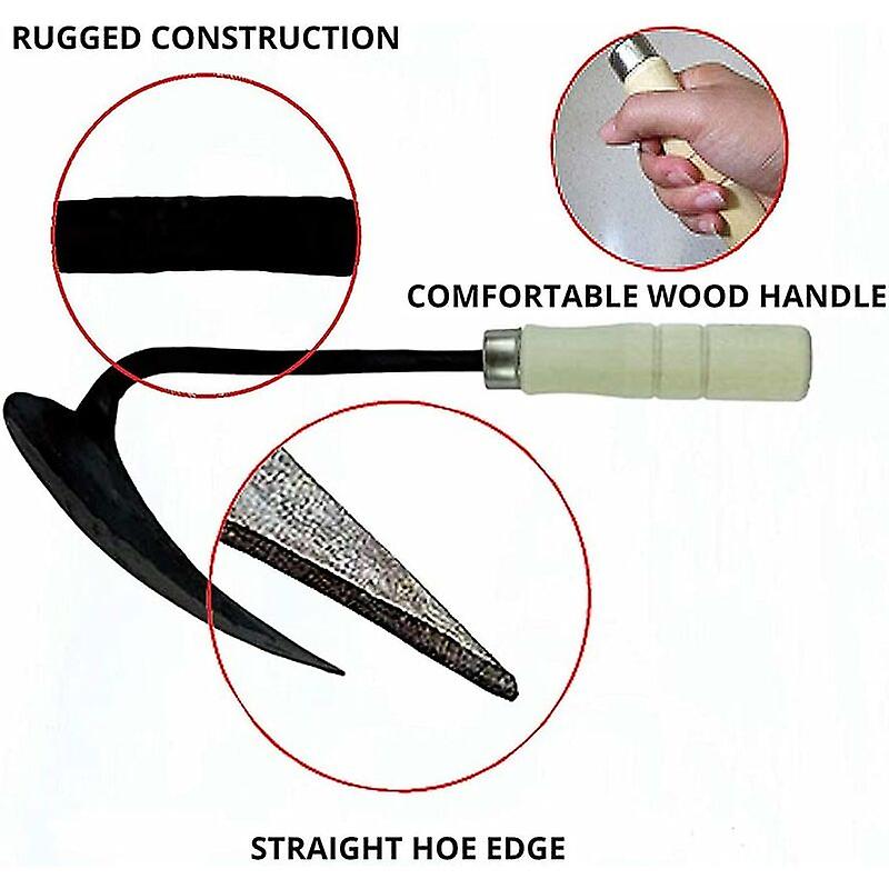 Hand Plow Hoe Garden Tool, Heavy Duty Steel with Real Wood Handle for ...