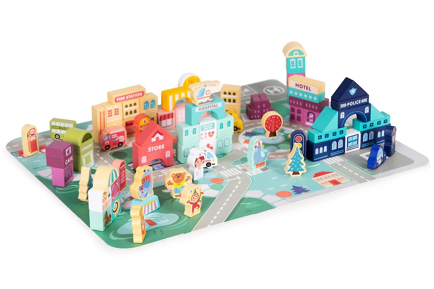 Educational Wooden Blocks City Set Rug 121 pcs | Fruugo UK