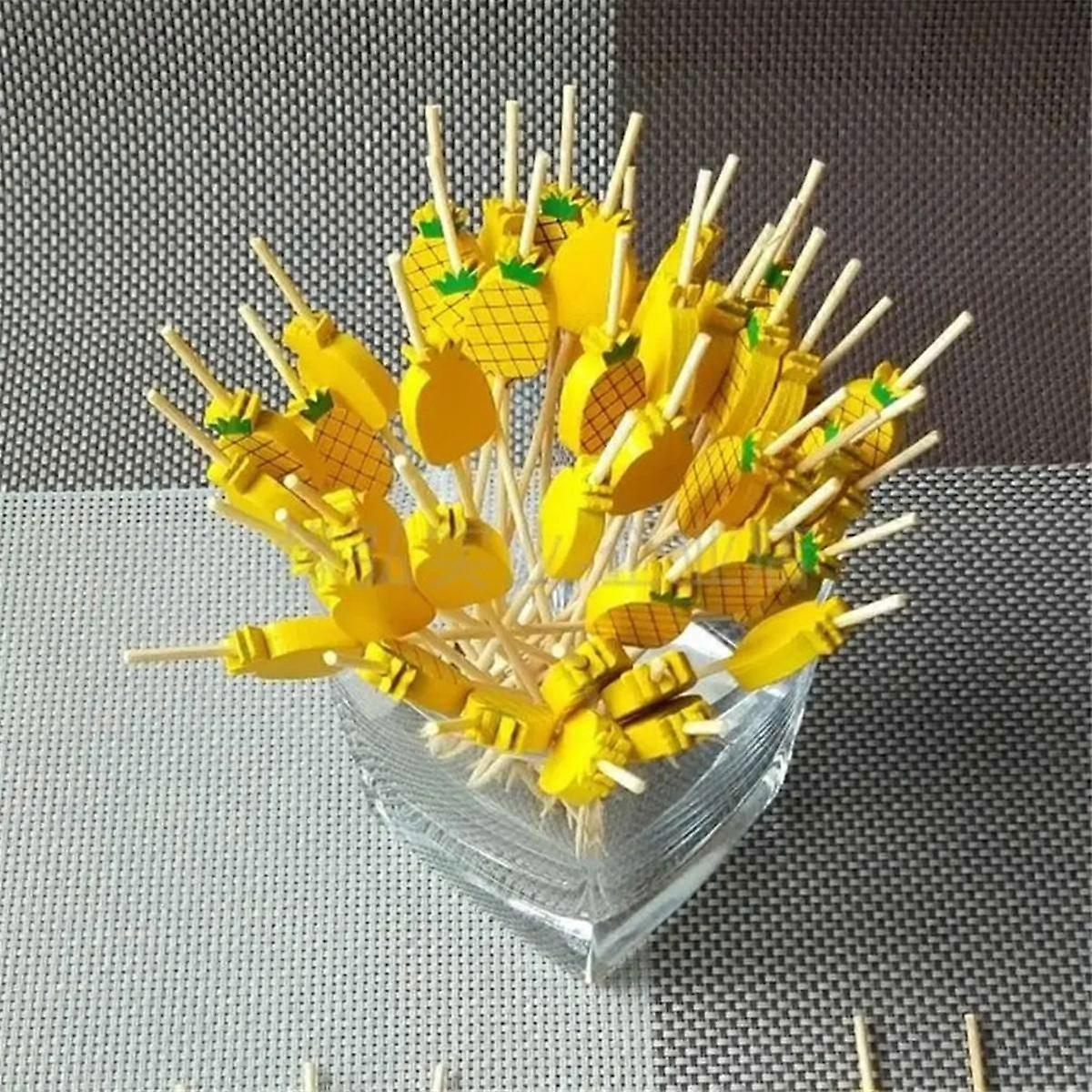 100Pcs Disposable Bamboo Picks Food Fruit Cocktail Toothpicks Handmade ...