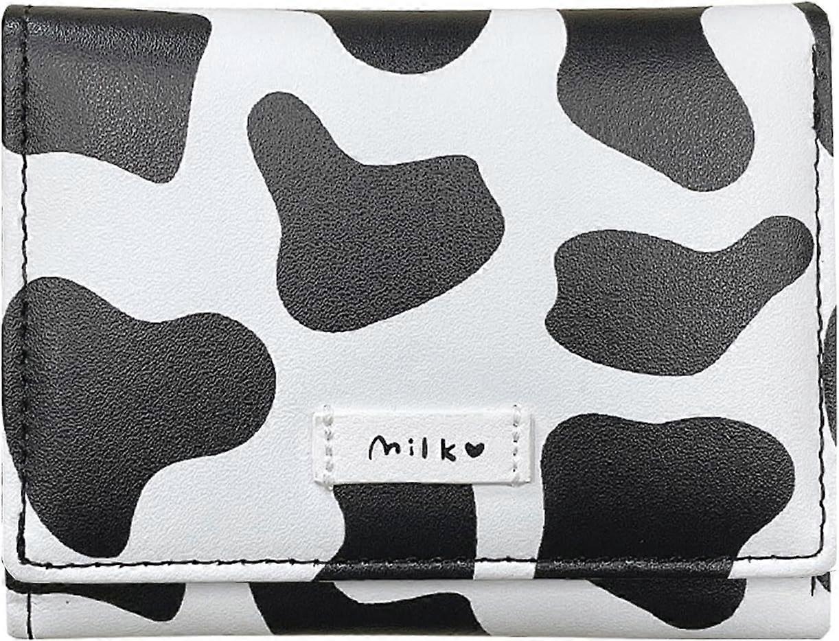 Women Girls Wallet Cute Cow Print Tri-Fold Wallet PU Leather Purse Slim ...