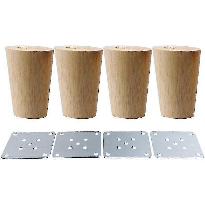 4X 5cm solid wood furniture feet with mounting plate and screws for ...