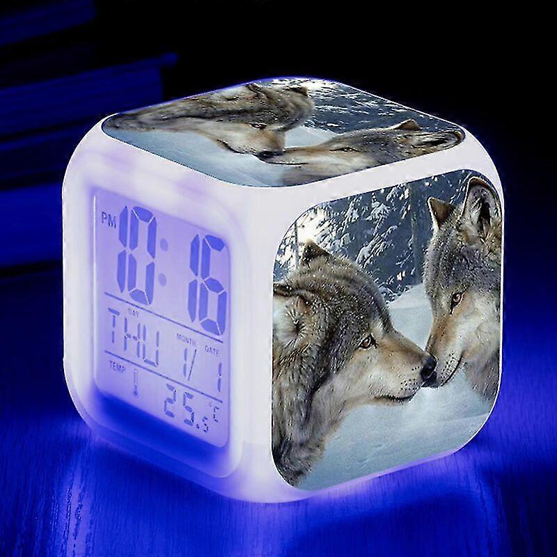 Animal Wolf Digital Alarm Clockb, Colorful Lights Alarm Clock Square ...