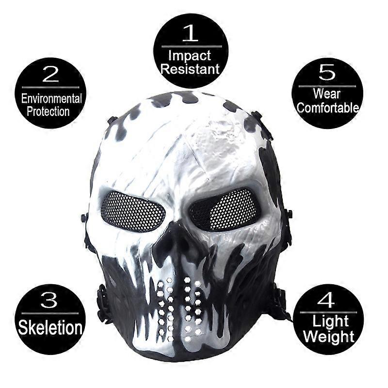 REikirc Full Face Airsoft Tactical Skull Mask with Ear Protection CS ...