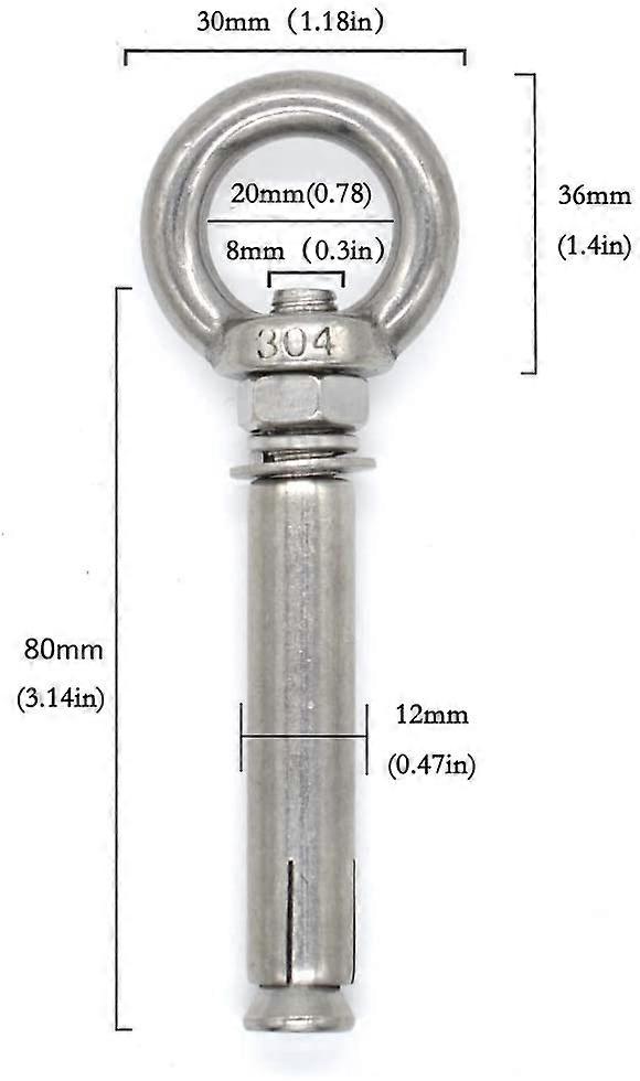 Expansion Bolts M8 x 90mm Steel Sleeve Eye Bolt 304 Stainless Concrete ...