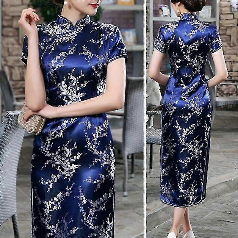 Women Dress Chinese National Style Floral Embroidery Stand Collar Short ...