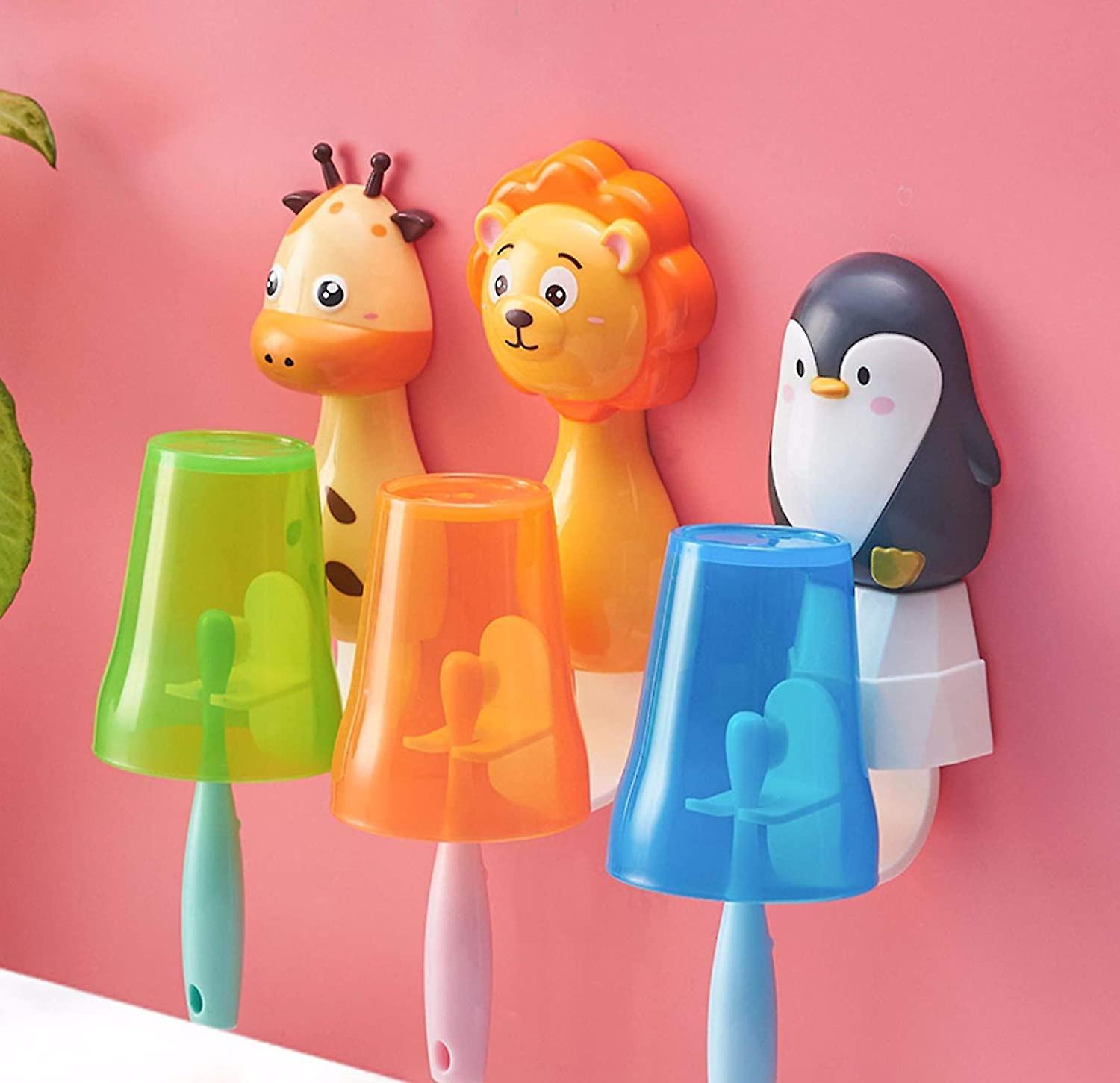 No Drilling Kids Toothbrush Cup Holder with Plastic Wall Suction Cup ...
