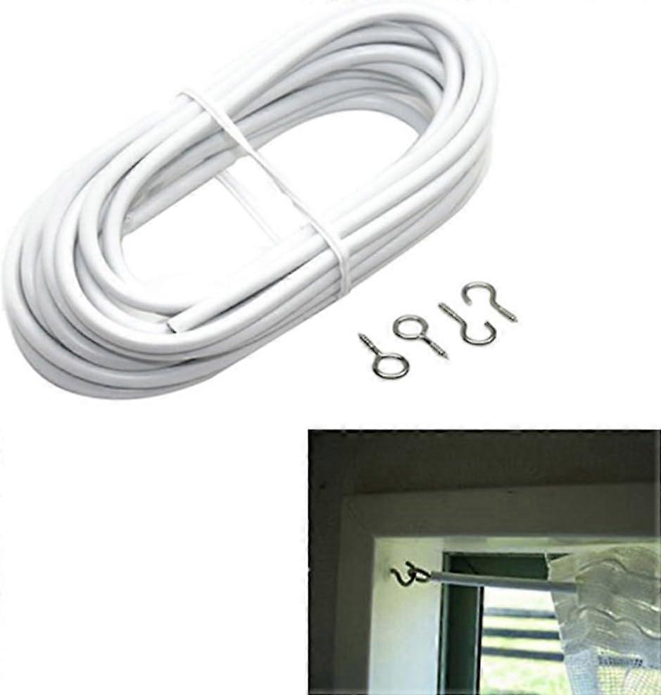 Adjustable White Net Curtain Wire Kit with Hooks and Eyes for Easy ...