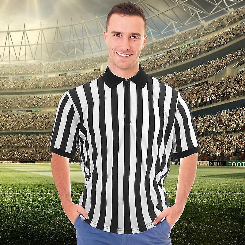 Striped Referee Shirt Men Official Pro-style Collar Referee Shirt Gym ...