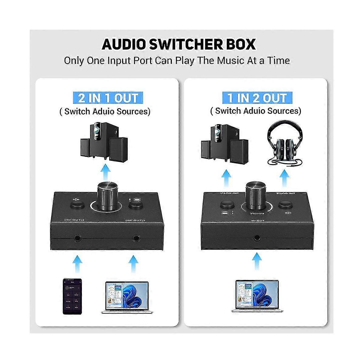 3.5mm Audio Switcher, 2 Input 1 Output/1 Input 2 Output Audio Splitter Switcher, Audio Switcher ...