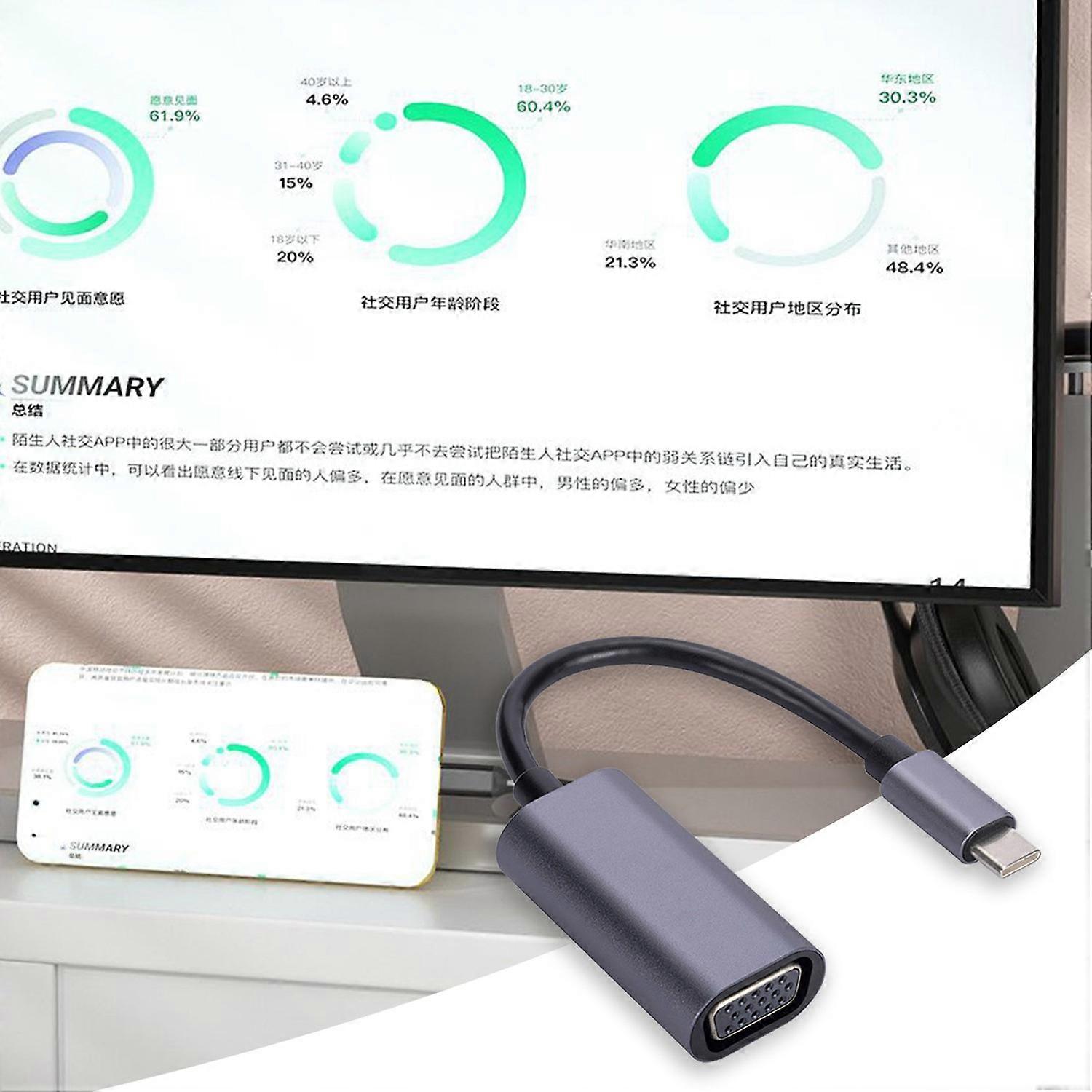 Type-C to VGA Adapter Cable 1080P High Resolution Phone Laptop Screen ...