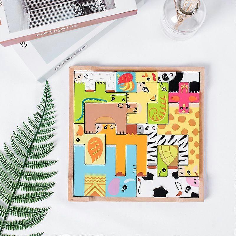 Wooden Puzzle Toys 3D Animal Set for Kids Colorful Learning Educational ...