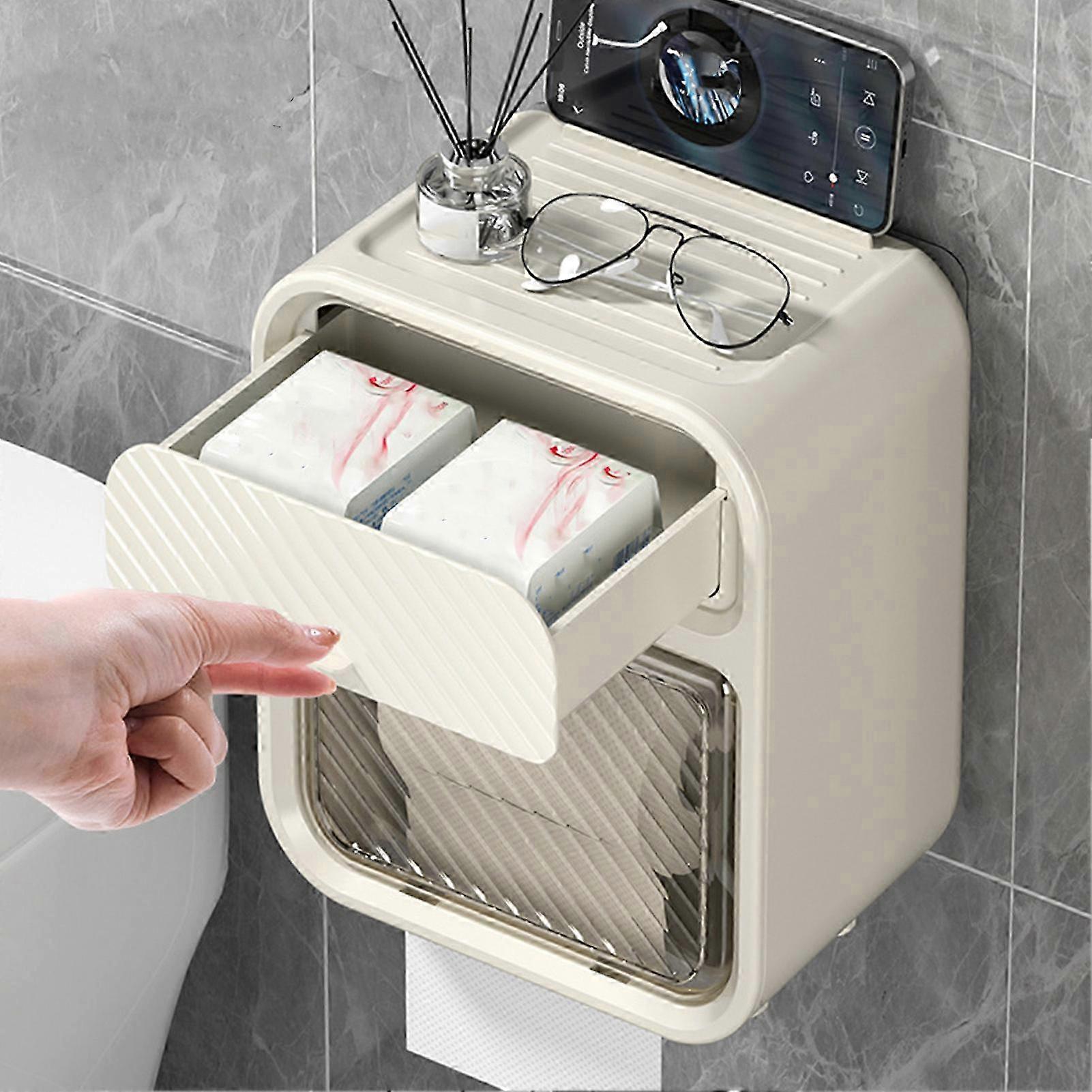 Wall Mount Waterproof Bathroom Tissue Holder with Drawer - Cream ...