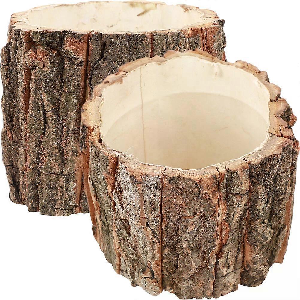 Tree Stump Planter, 2Pcs Rustic Wood Flower Pots for Home Garden Decor ...