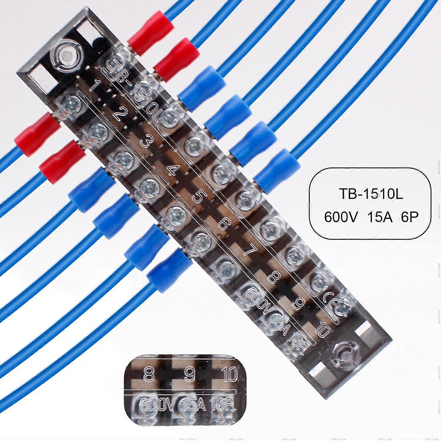 3 Pieces 10 Festival Terminal Block Set, 600V 15A Double Row Screw ...