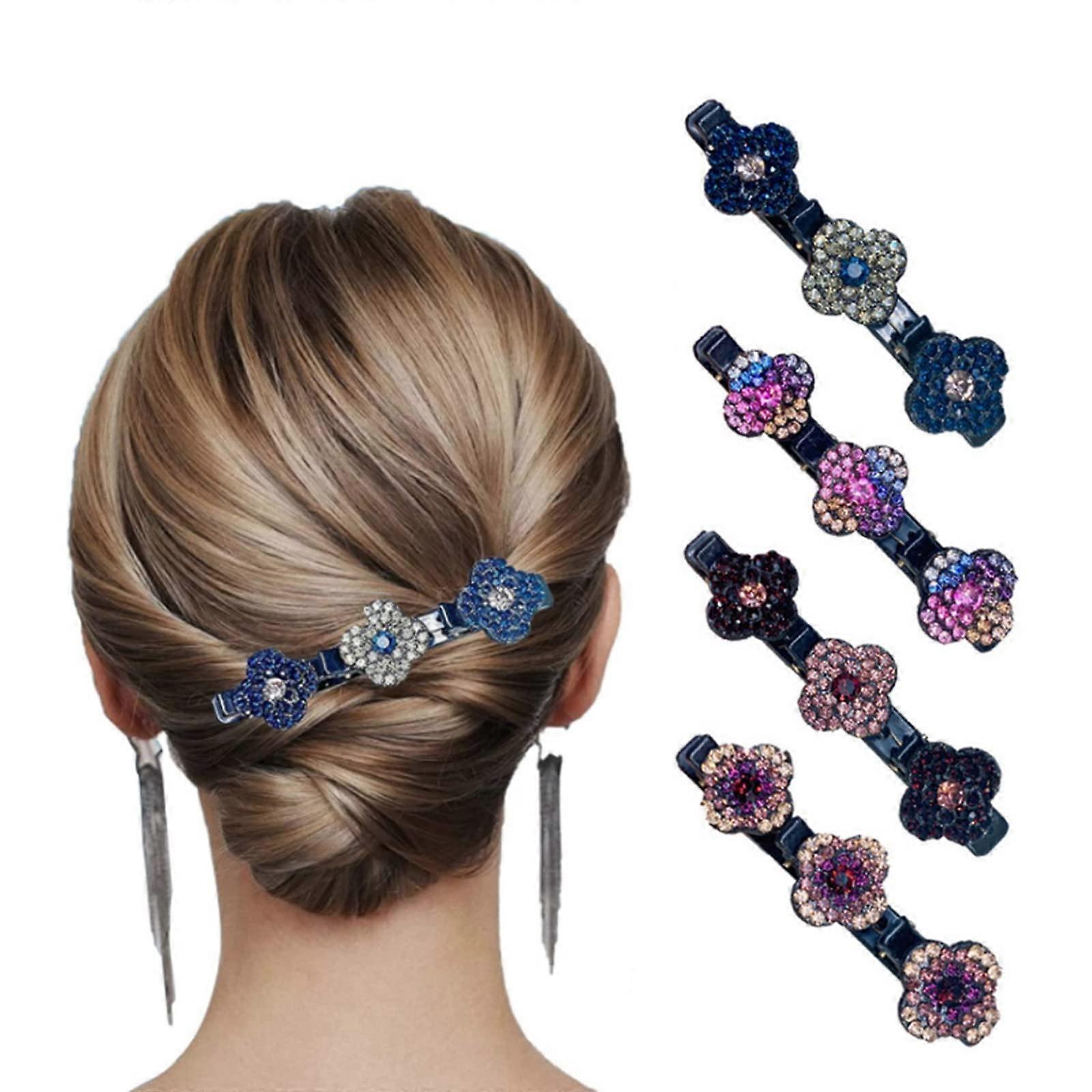 Satin Fabric Hair Bands, 4Pcs Three Flower Side Hair Clip, Hair ...