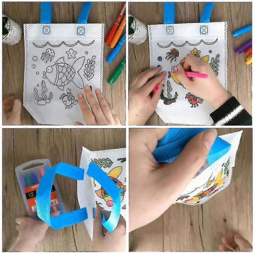 Coloring Bag, 12 Pcs Coloring Bag With 6 Pcs Pen For Kids Cloth Kids ...