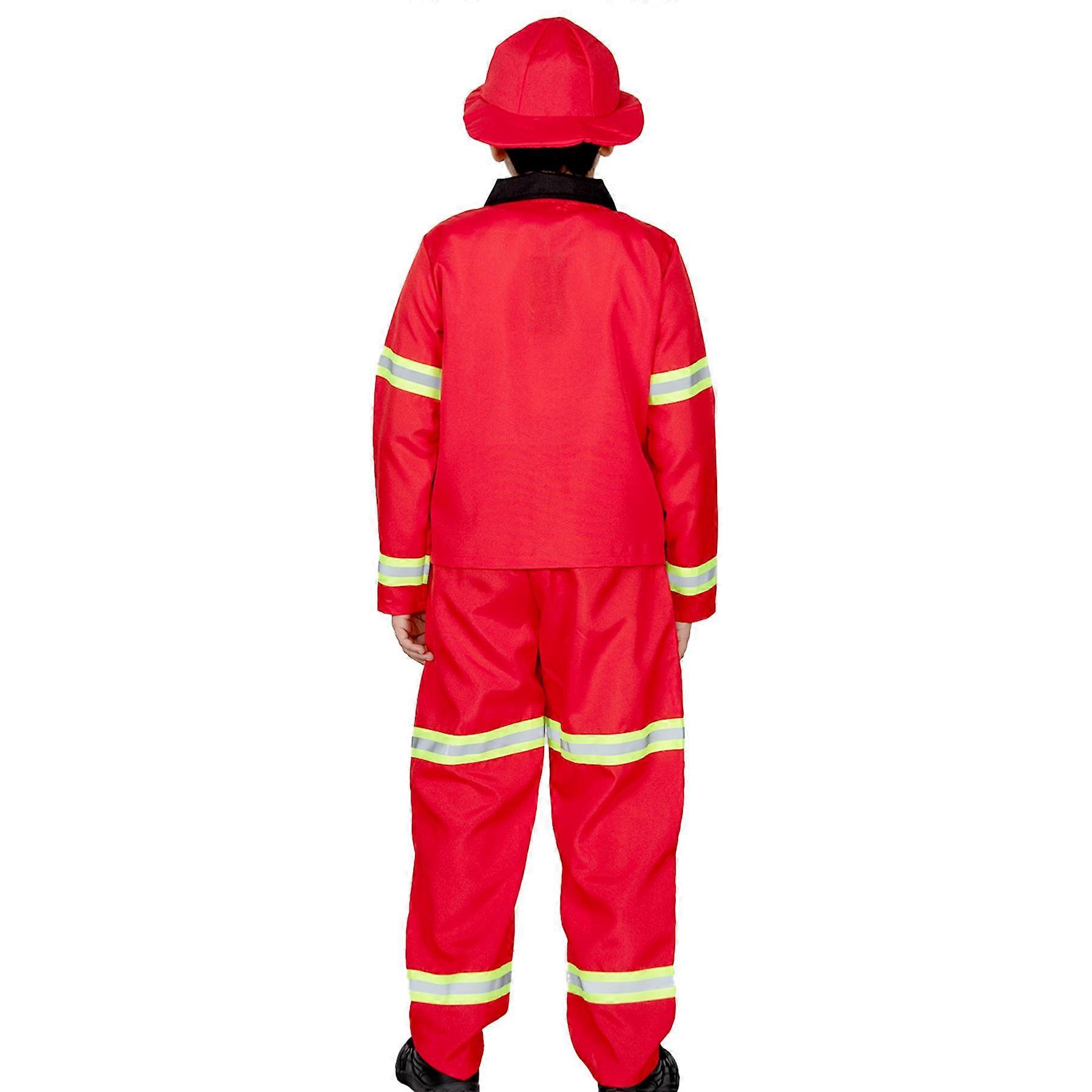 Kids Fireman Costume Firefighter Role Play Halloween Fire Man Uniform ...