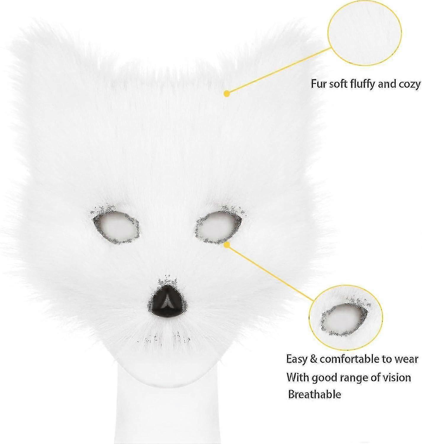 Faux Fur Fox Tail Cat Wolf Cosplay Costume Set Plush Mask Fluffy Paw ...