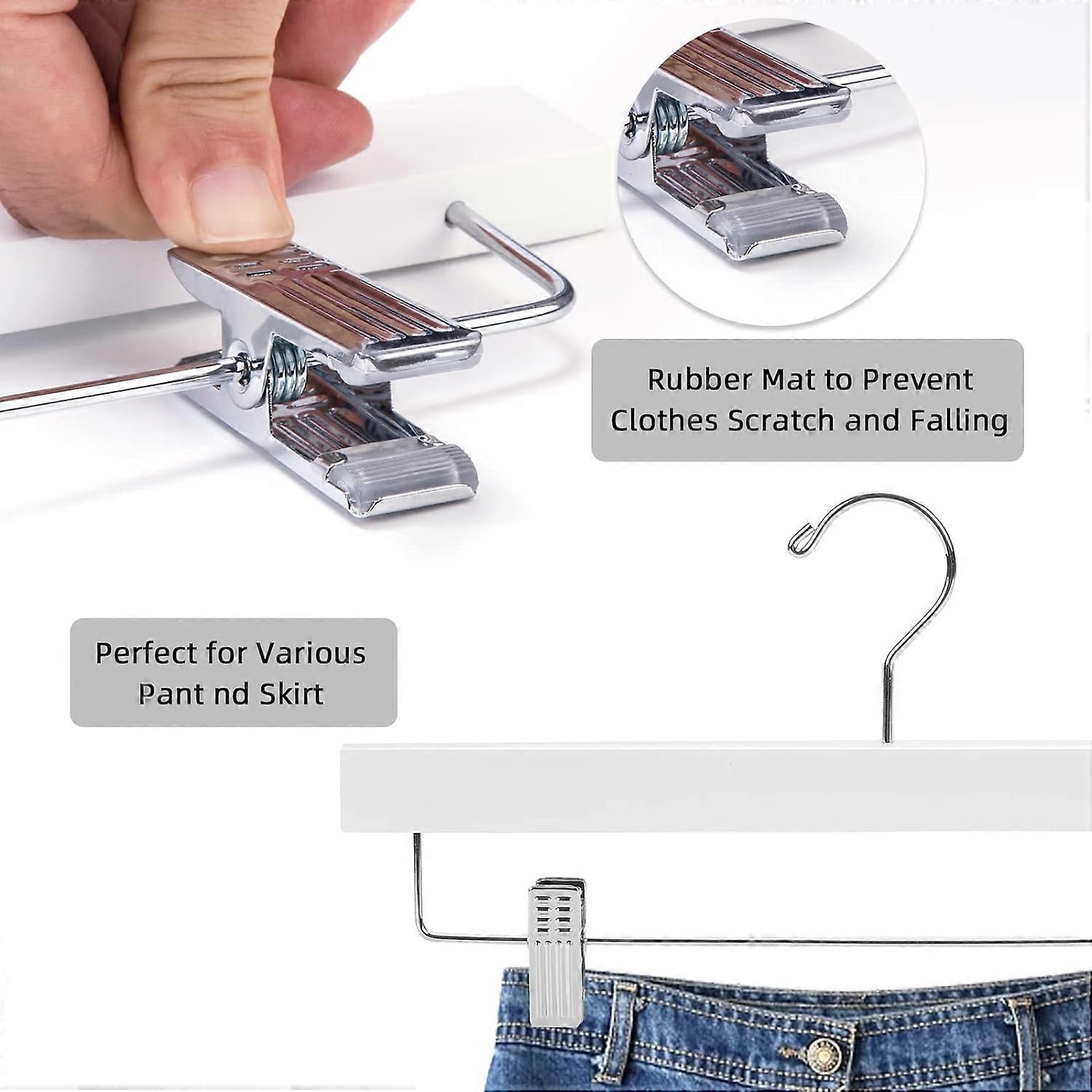 Wooden Pants Hangers Wood Bottom Jeans Skirt Hanger with Clips Anti ...